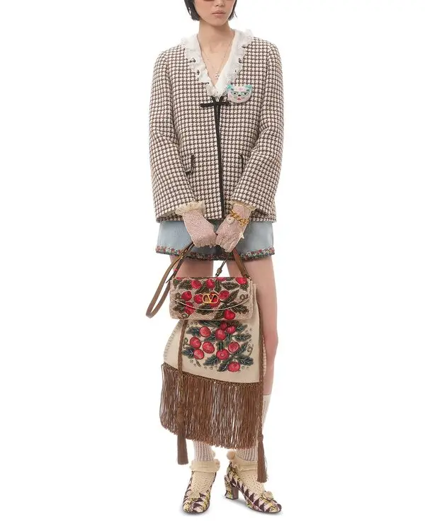 Valentino Garavani Beaded Vlogo Top Handle Shoulder Bag - Red Multi