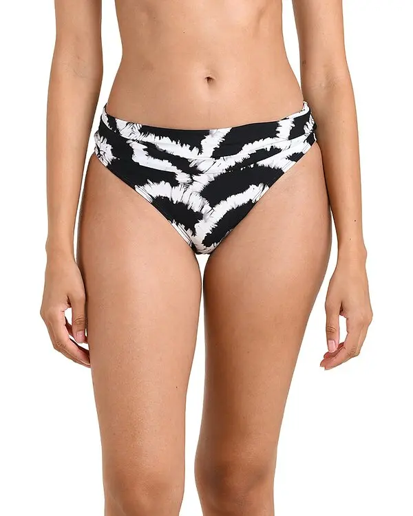 La Blanca Woven Shadows Shirred Band Hipster Bikini Bottom - Black