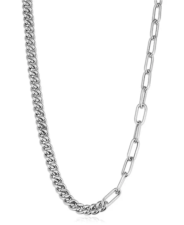 ORADINA Sterling Curb And Paperclip Link Necklace - Silver
