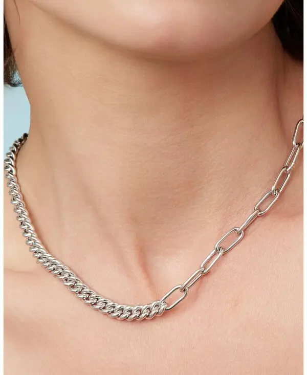 ORADINA Sterling Curb And Paperclip Link Necklace