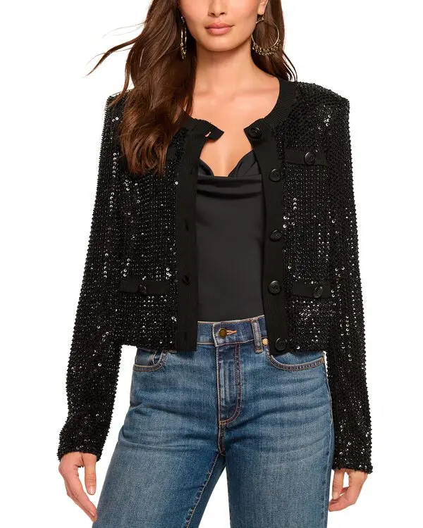 Ramy Brook Anna Sequined Jacket - Black Beaded Mesh