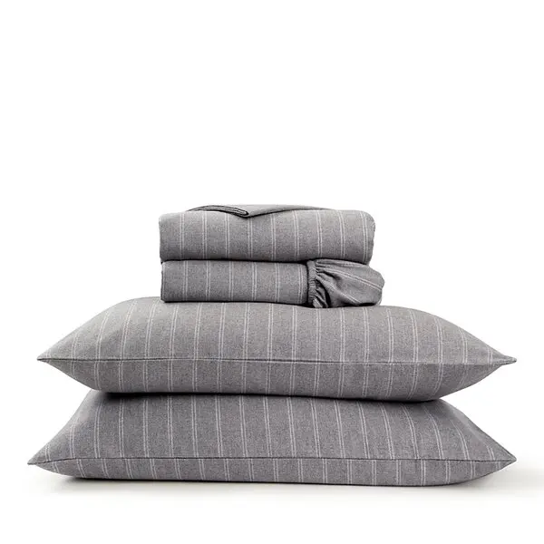 CHRISTY Flannel Marl Stripe Sheet Set, King - Silver