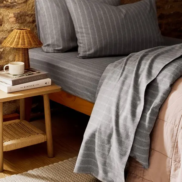 CHRISTY Flannel Marl Stripe Sheet Set, King - Silver