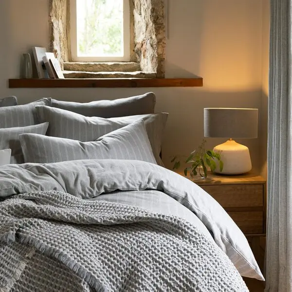 CHRISTY Flannel Marl Stripe Sheet Set, King - Silver
