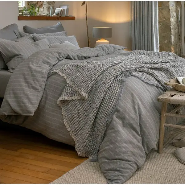 CHRISTY Flannel Marl Stripe Sheet Set, King - Silver