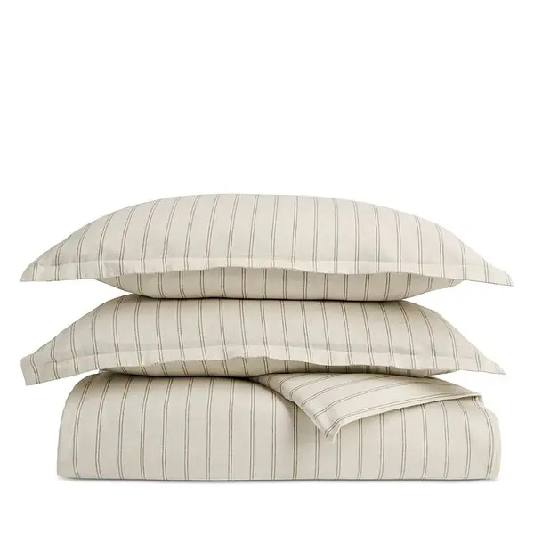 CHRISTY Flannel Marl Stripe Duvet Cover Set, Full Queen - Oat