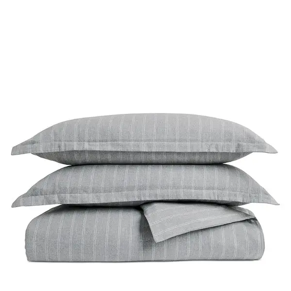 CHRISTY Flannel Marl Stripe Duvet Cover Set, Full Queen - Silver