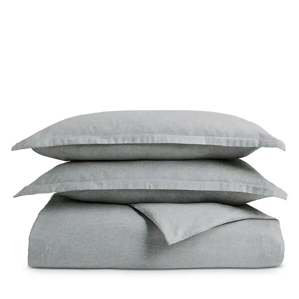 CHRISTY Flannel Marl Solid Duvet Cover Set, Full Queen - Silver