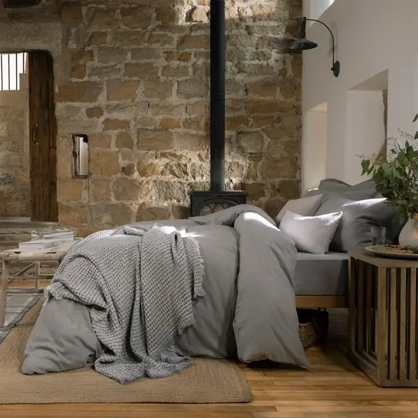 CHRISTY Flannel Marl Solid Duvet Cover Set, Full Queen - Silver