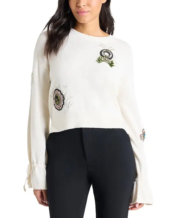 Cinq À Sept Heritage Rose Embellished Sweater - Ivory Multi