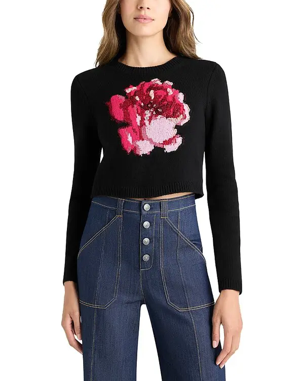 Cinq À Sept Heritage Rose Cropped Sweatshirt - Black/sheer Pink