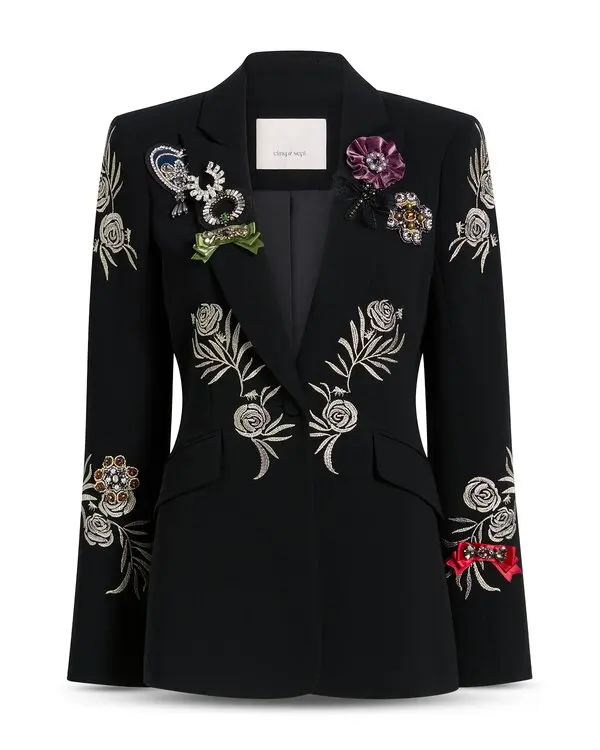 Cinq À Sept Heritage Rose Embroidered Blazer - Black/multi