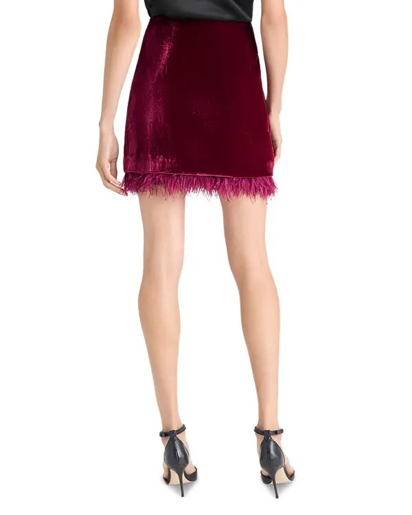 Cinq À Sept Luna Feather Trim Mini Skirt - Red Plum