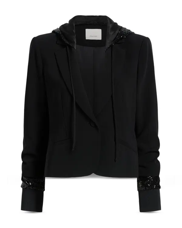 Cinq À Sept Sequin Hooded Single Button Jacket - Black/black