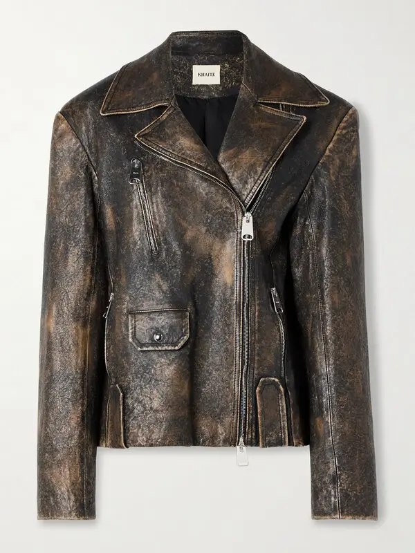 Khaite Catalina Distressed Leather Biker Jacket - Brown