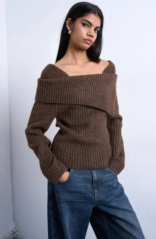 Topshop Ribbed Off-the-shoulder Sweater