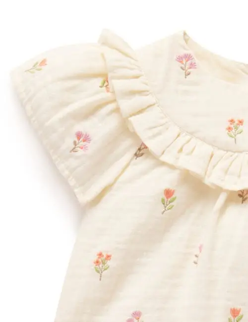 PUREBABY Embroidered Ruffle Top And Bloomer Set