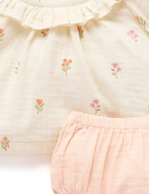 PUREBABY Embroidered Ruffle Top And Bloomer Set