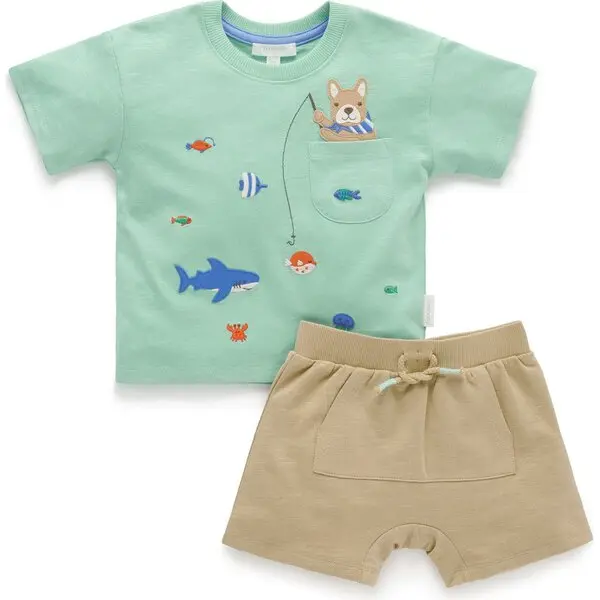 PUREBABY Applique Tee And Shorts Set - Mint