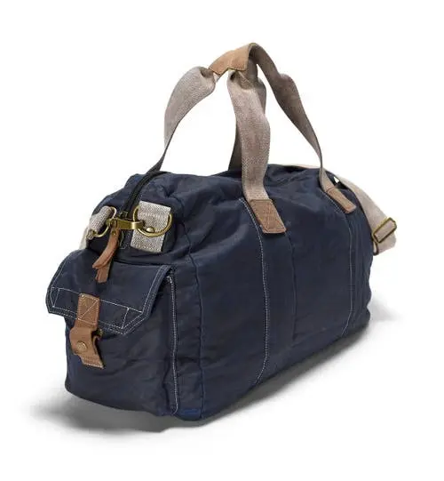 ROAN Canvas Duffle Bag With Leather Accents - Navy Oil Slick