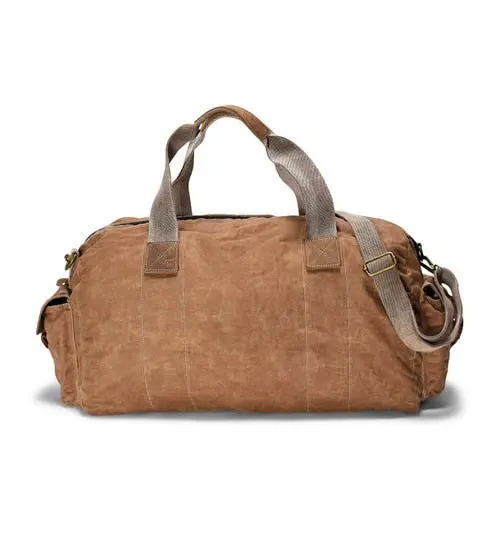ROAN Canvas Duffle Bag With Leather Accents - Tan Oil Slick