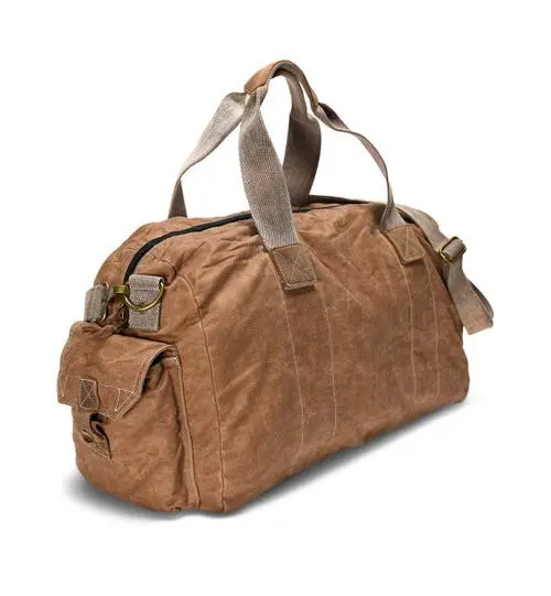ROAN Canvas Duffle Bag With Leather Accents - Tan Oil Slick