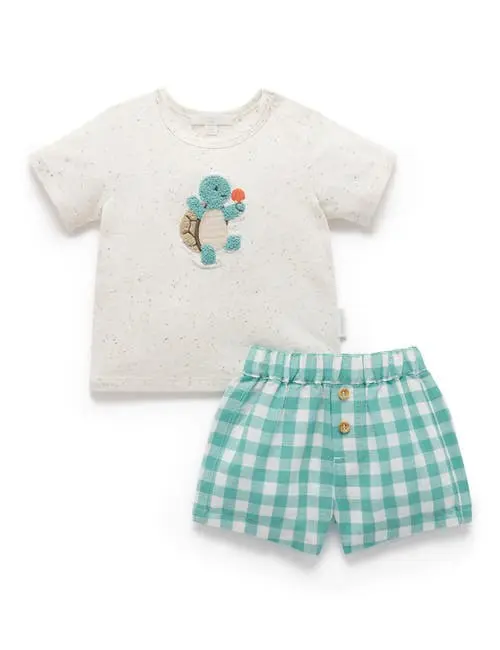 PUREBABY Tee And Gingham Short Set - Lagoon Gingham