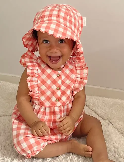 PUREBABY Gingham Cotton/linen Blend Romper
