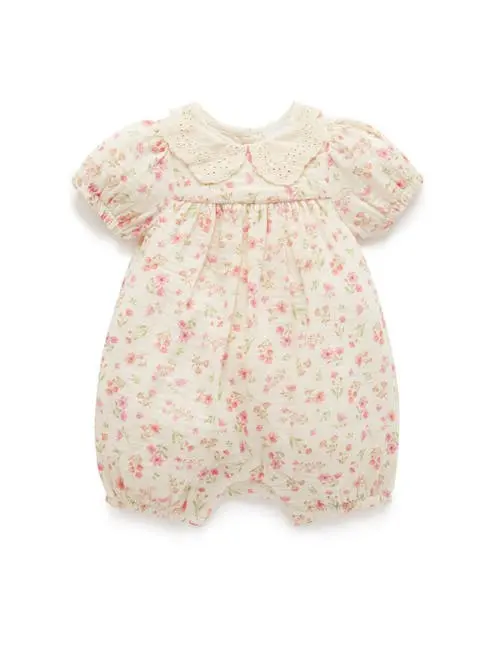 PUREBABY Floral Cotton Muslin Romper - Seaside Floral