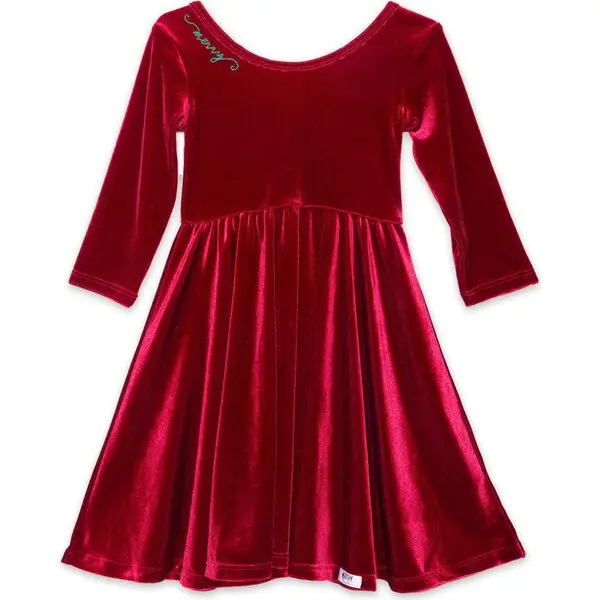 WORTHY THREADS Embroidered Velvet Holiday Dress - Burgundy