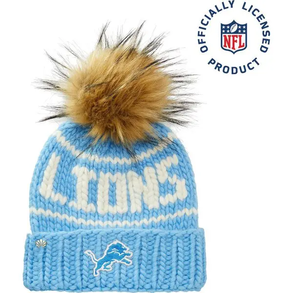 Lele Sadoughi Lions Beanie With Faux Fur Pom - Sky Blue 400