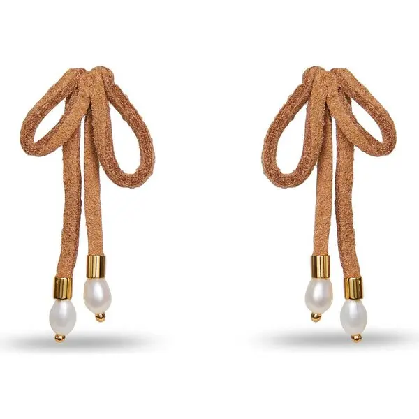 Lele Sadoughi Faux Suede Bow Earrings - Caramel 700