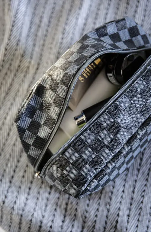 YOUZEY Checkered Toiletry Bag - Black And Grey