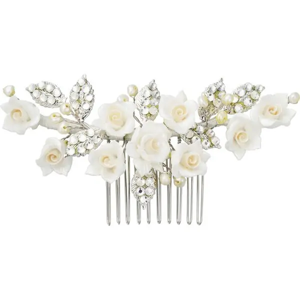 UNTAMED PETALS Victoria Crystal Floral Comb - Silver