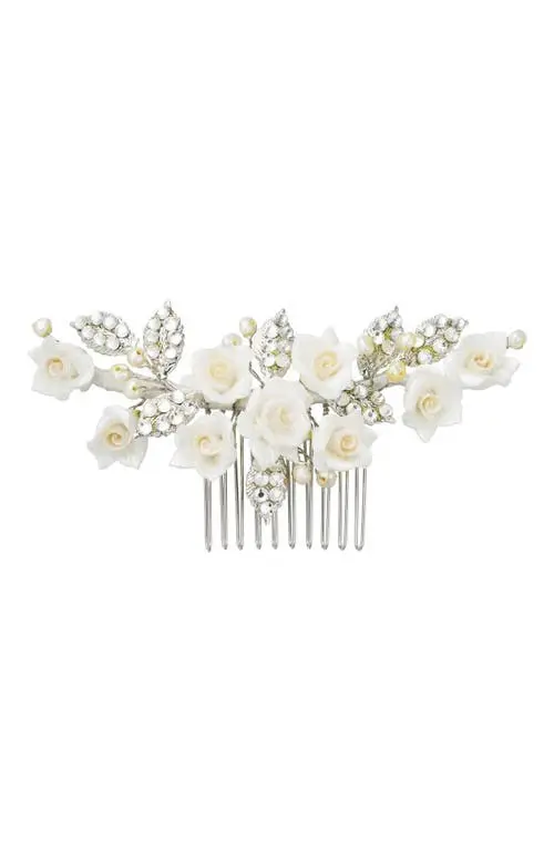 UNTAMED PETALS Victoria Crystal Floral Comb - Silver
