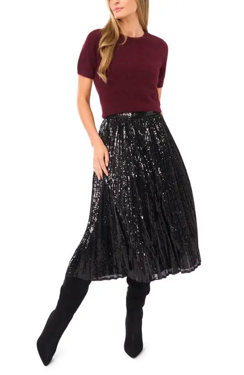 Halogen Sequin Pleated Midi Skirt