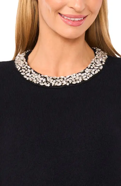 Halogen Rhinestone Collar Crewneck Sweater