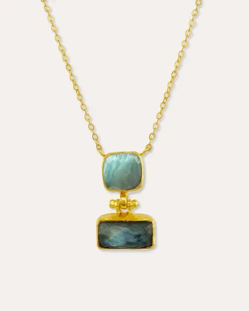 OTTOMAN HANDS Nerissa Aqua Chalcedony Pendant Necklace - Gold