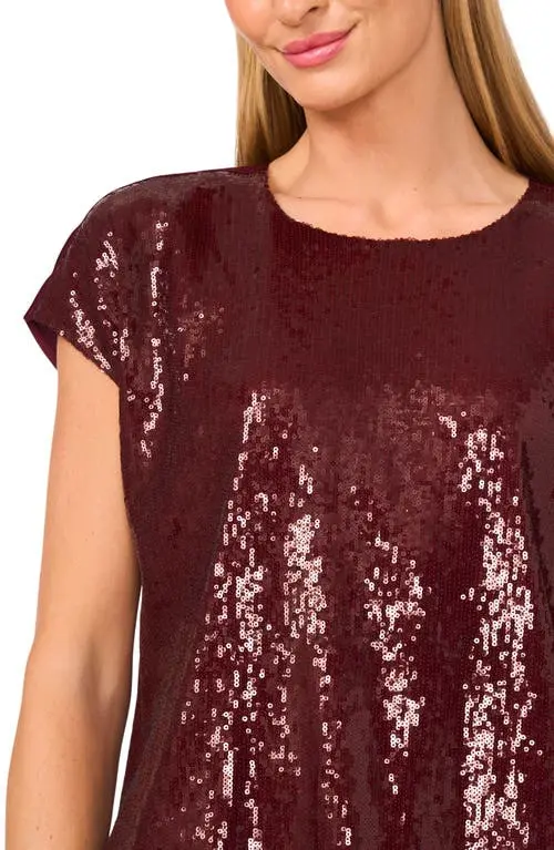 Halogen Sequin Cap-sleeve Top - Burgundy
