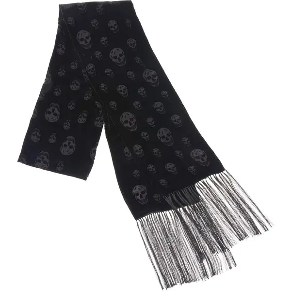 Alexander McQueen Skull Jacquard Wool & Silk Fringe Scarf - Black/medium Grey