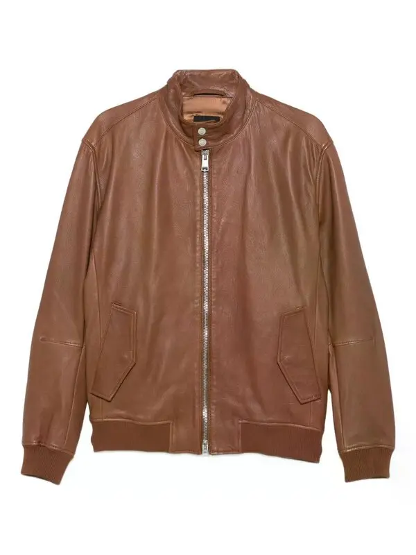 BOSS Leather Bomber Jacket - Brown