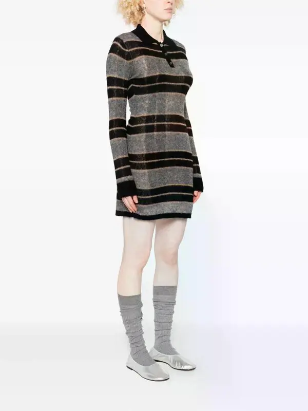 slim fit dress slacks Grey Striped Tiered Midi Dress