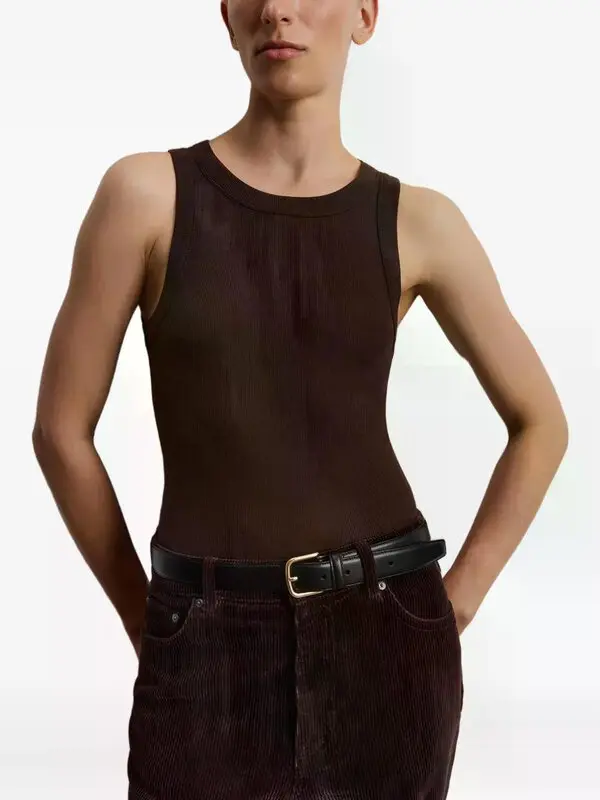 12 STOREEZ Ribbed Tank Top - Brown