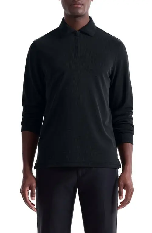 Bugatchi Ottoman Rib Half Zip Long Sleeve Polo - Black