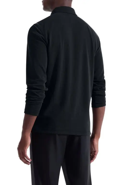 Bugatchi Ottoman Rib Half Zip Long Sleeve Polo - Black