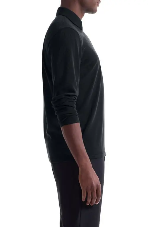 Bugatchi Ottoman Rib Half Zip Long Sleeve Polo - Black