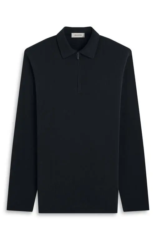 Bugatchi Ottoman Rib Half Zip Long Sleeve Polo - Black