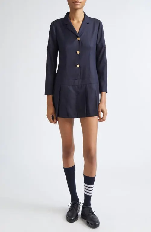 Thom Browne Long Sleeve Pleated Wool Blazer Dress