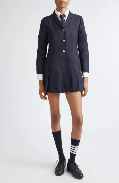 Thom Browne Long Sleeve Pleated Wool Blazer Dress