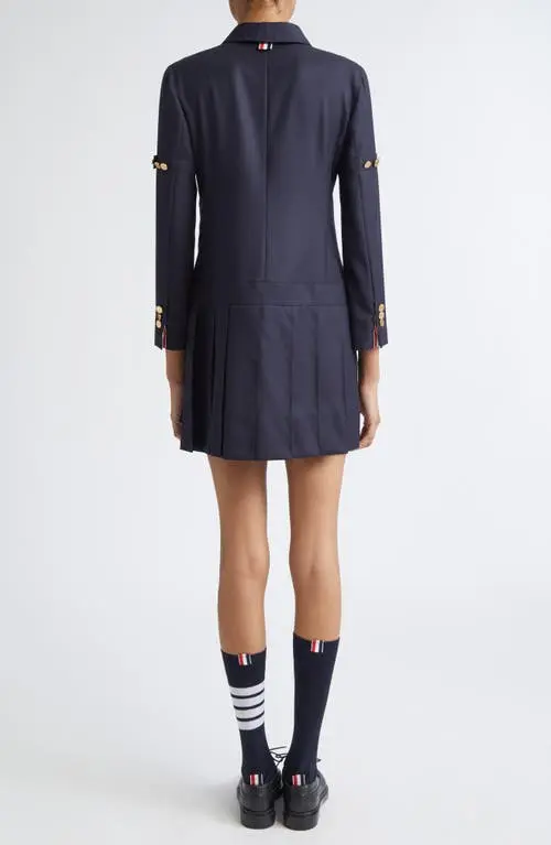 Thom Browne Long Sleeve Pleated Wool Blazer Dress